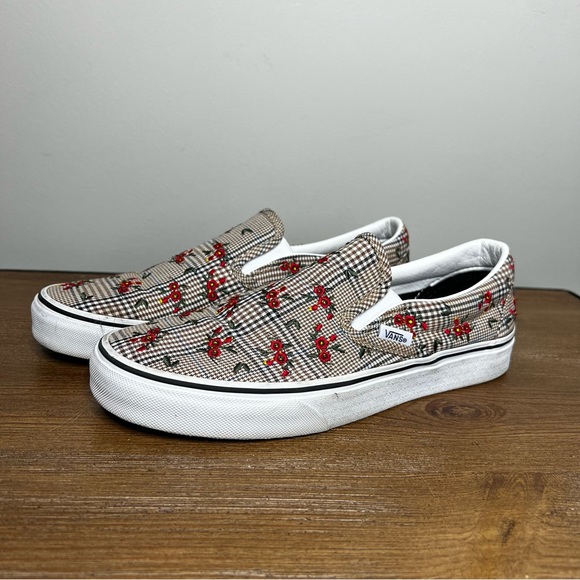 Vans | Shoes | Vans Glen Plaid Embroidery Floral Slipon Shoes Size 9 ...